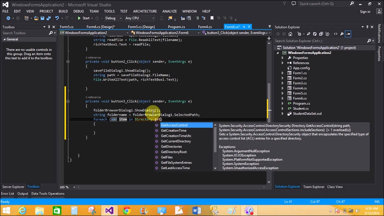 Example of FolderBrowserDialog control in windows form c#