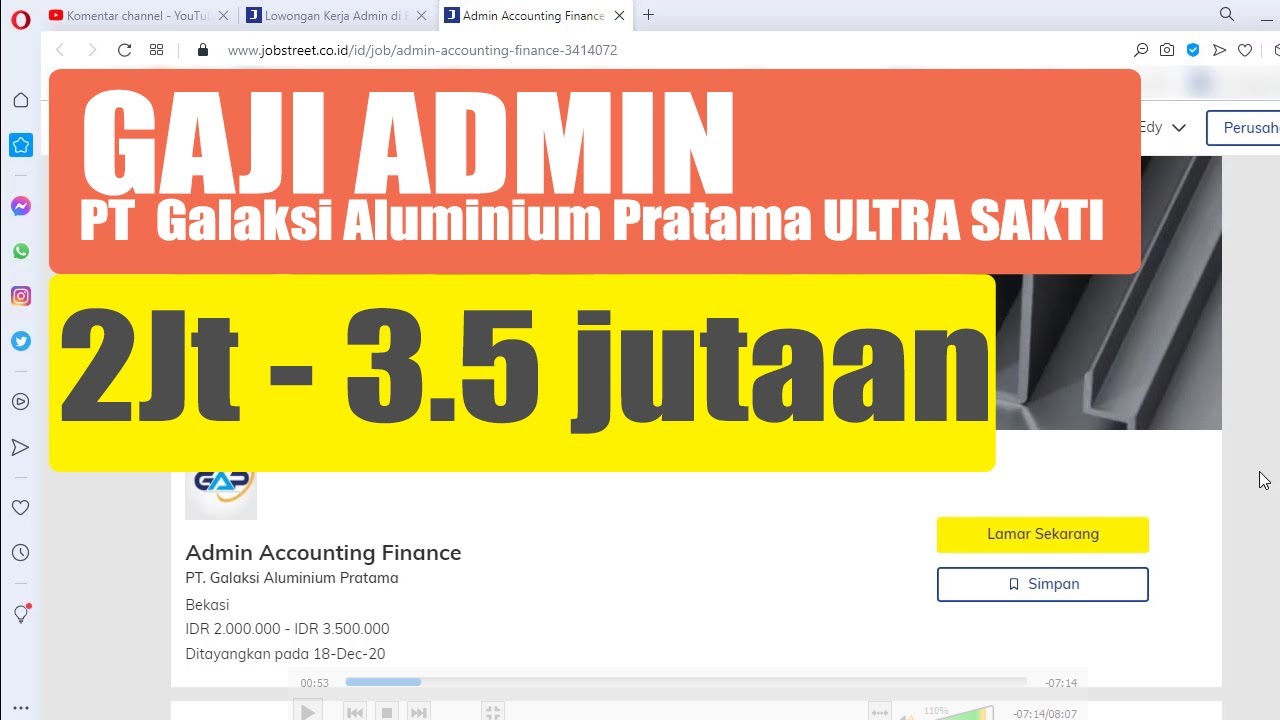 Lowongan kerja Admin Accounting Finance PT  Galaksi Aluminium Pratama | Jobdesc Admin Accounting