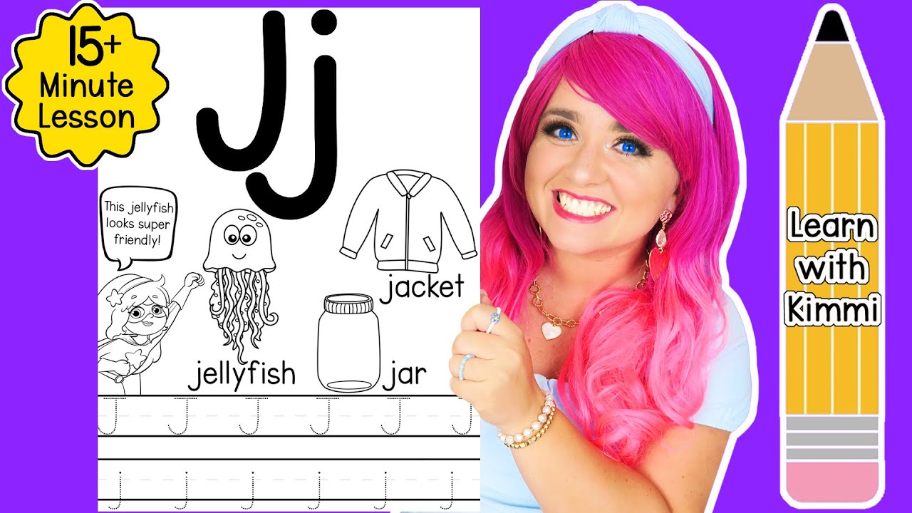 Letter J Color & Trace Worksheet Lesson and Tutorial | Learn with Kimmi The Clown ABC Coloring Book