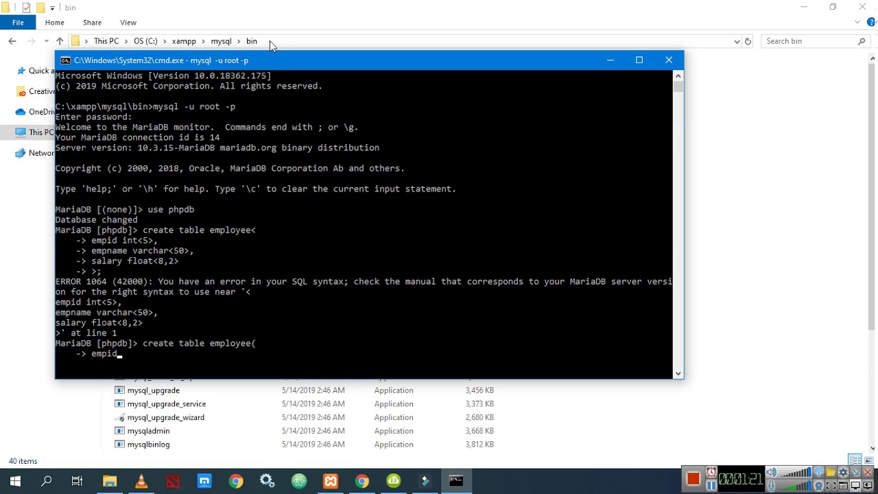 ERROR 1064(42000): error in SQL syntax, right syntax to use near..