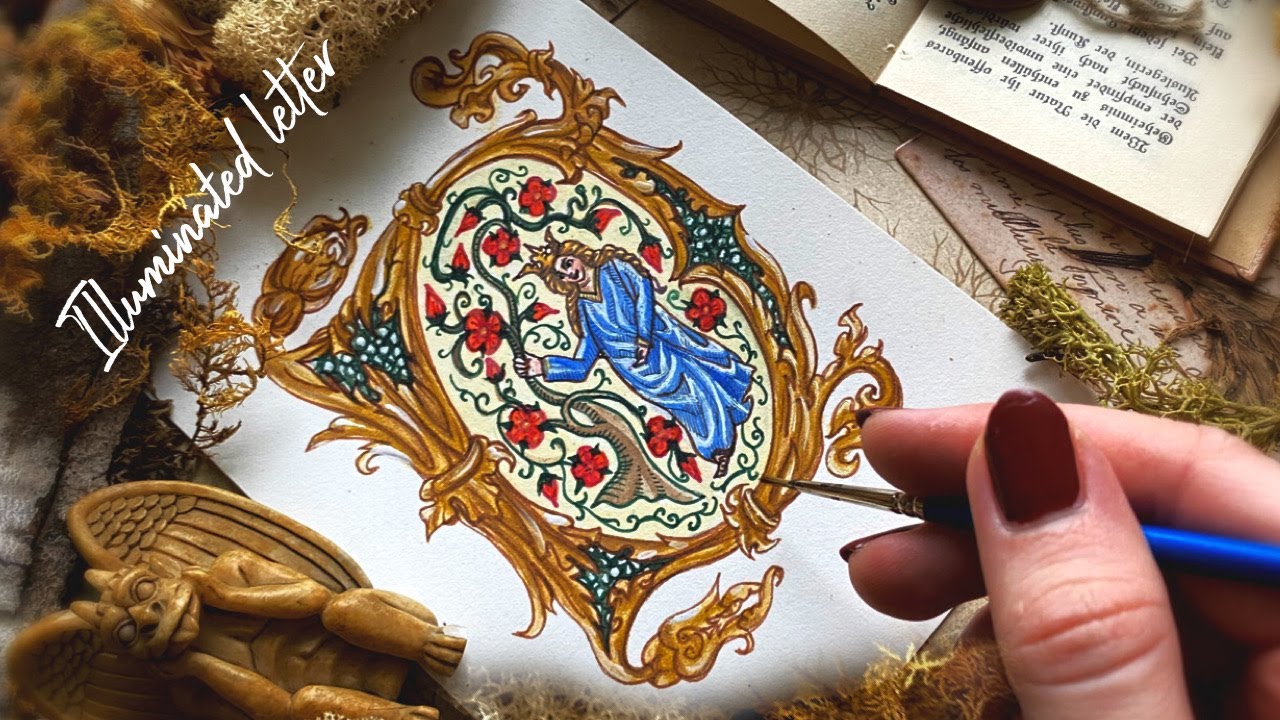 How to draw illuminated letter D | Step by step watercolor Medieval Illuminated manuscript tutorial