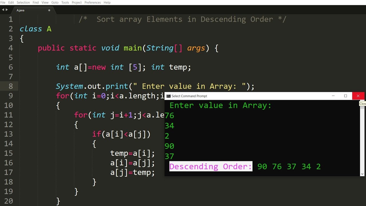 Java program to arrange array elements in descending order | Learn Coding