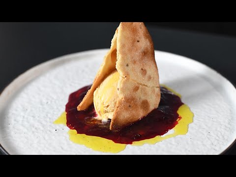 Turron Ice Cream Tortas with Olive Oil and Plum Compote