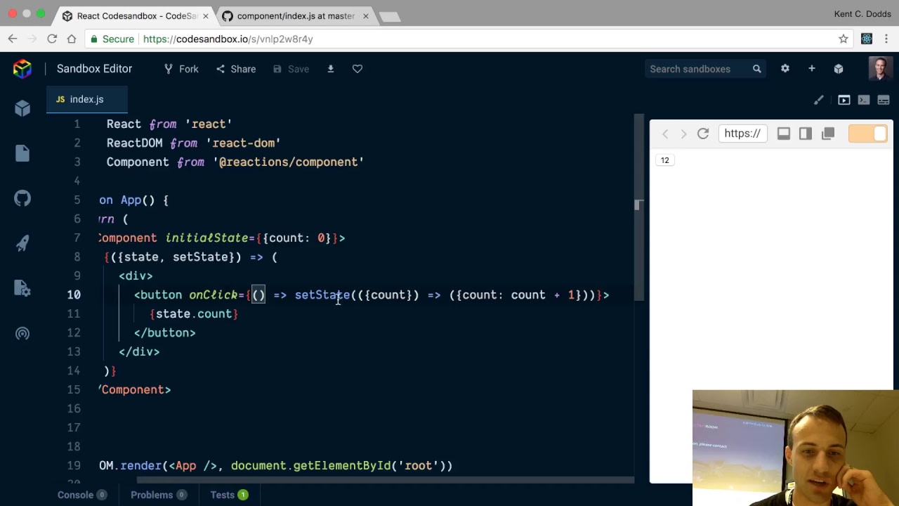 Make a stateful react component without a class