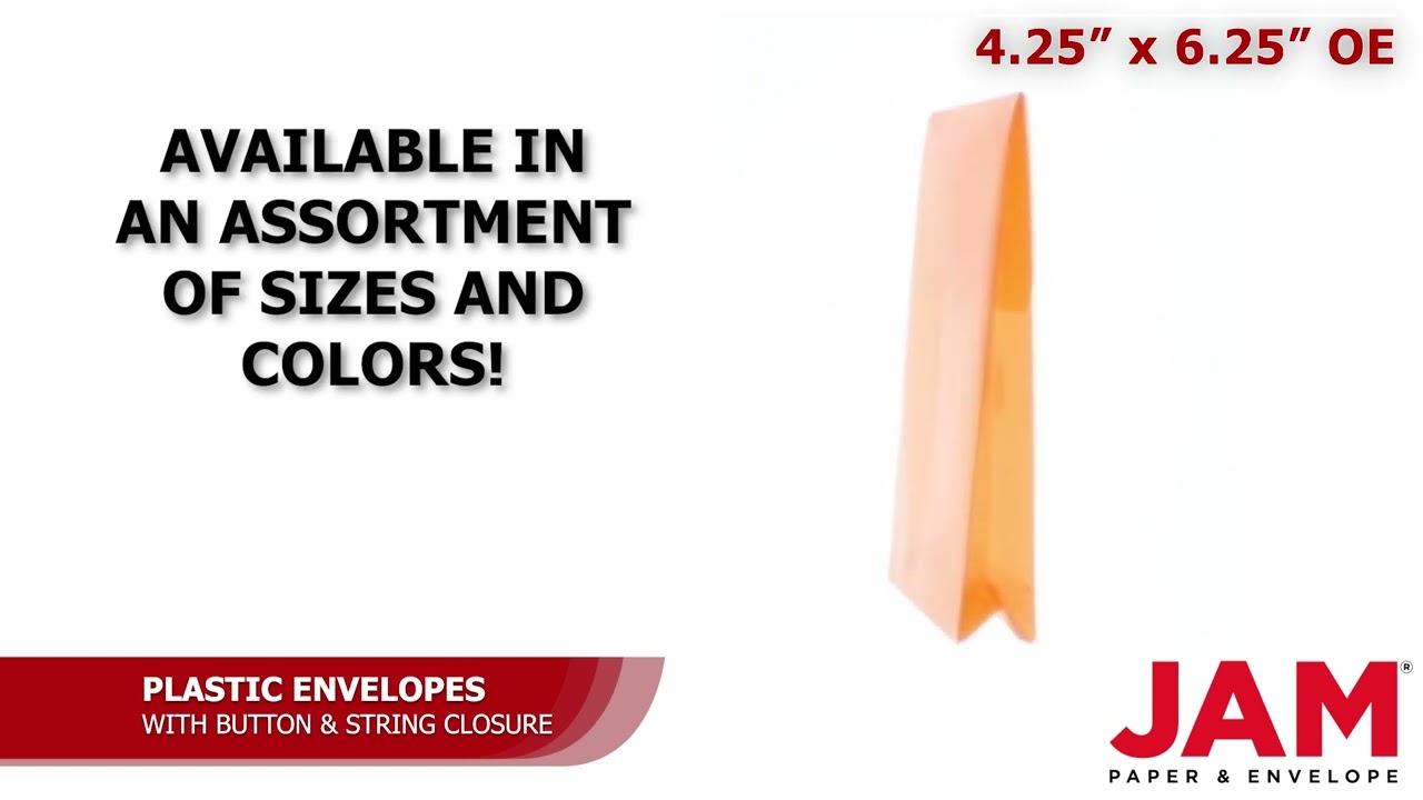 Orange 4 25 x 6 25 Open End Plastic Envelope w  Button & String Closure