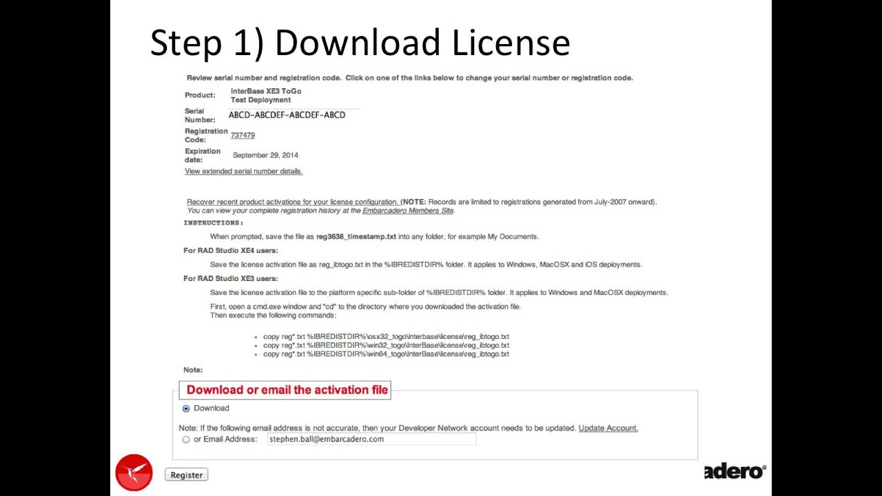 Registering InterBase for Mobile