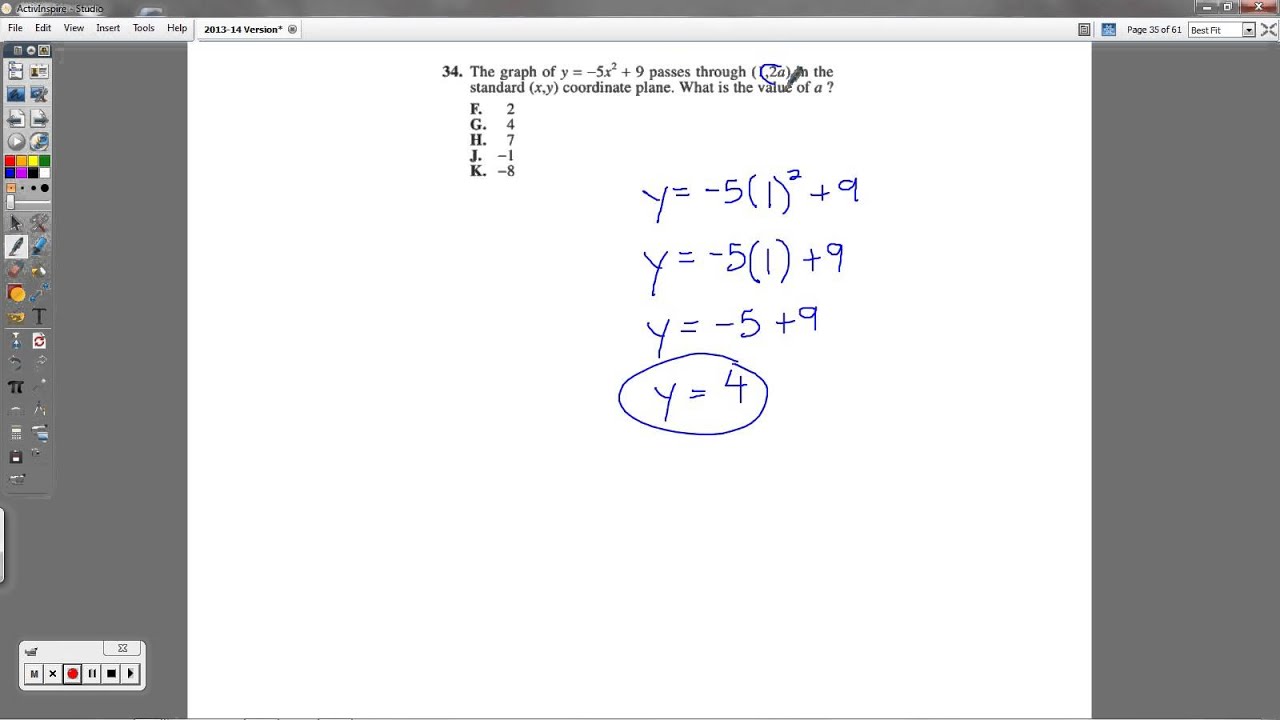 ACT Question #34 - Evaluating Quadratic Equations