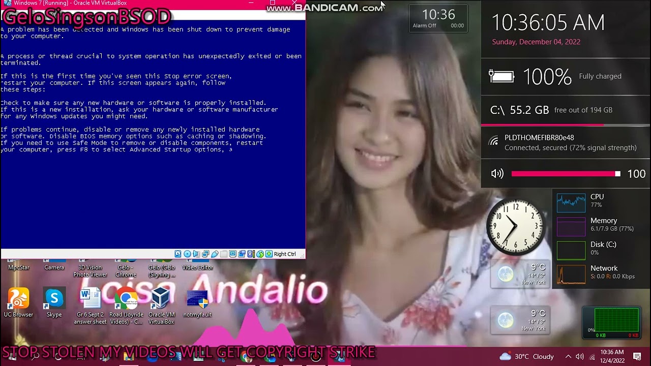 Colour bars has BSOD VM (Windows 7)