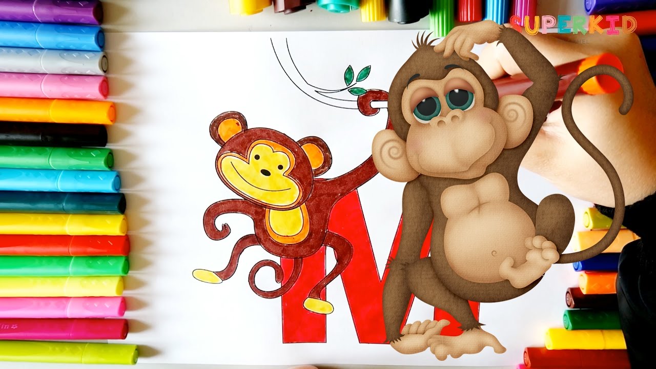 Letter M Monkey coloring page - Free printable letter M coloring pages for Kids