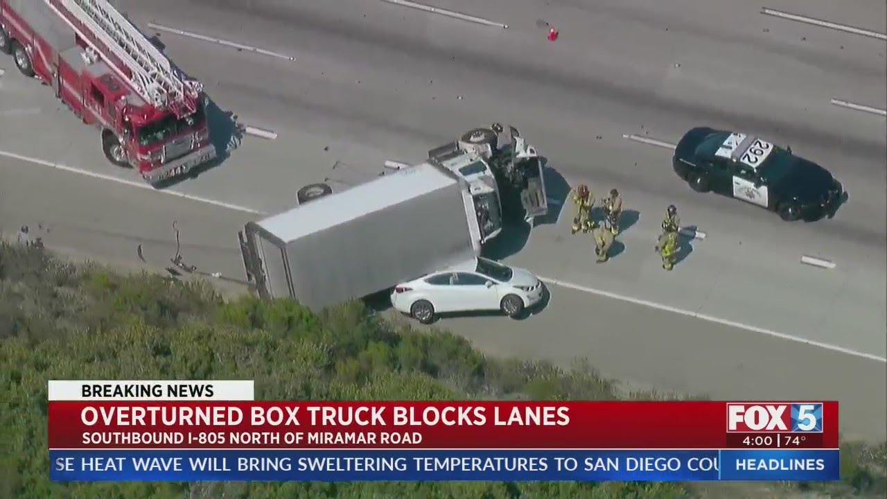 Box Truck Blocks Interstate Traffic After Overturning On I-805