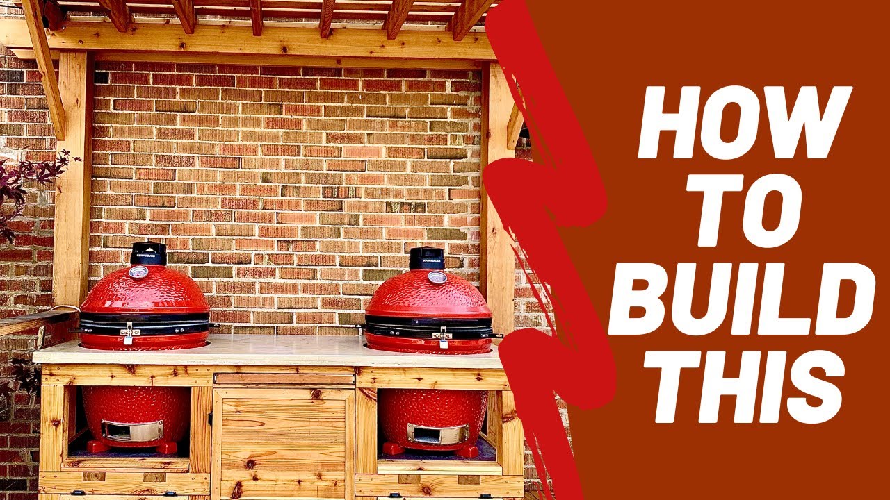 BBQ table DIY - Outdoor grill station for Kamado Joe or Big Green Egg table & concrete countertop