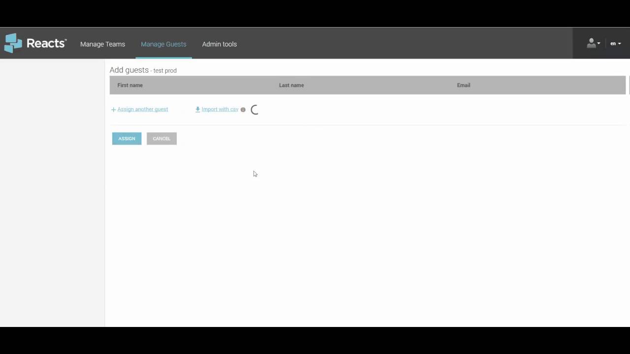 Reacts - Admin Dashboard - Assign guests by importing a CSV file