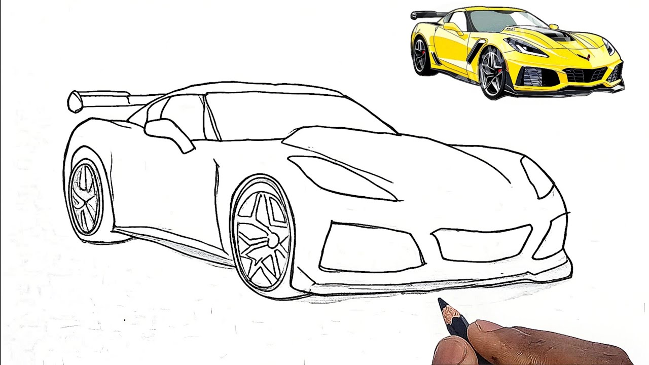 How to Draw a Chevrolet Corvette ZR1 | Easy Car Pencil Drawing Tutorial ✏️