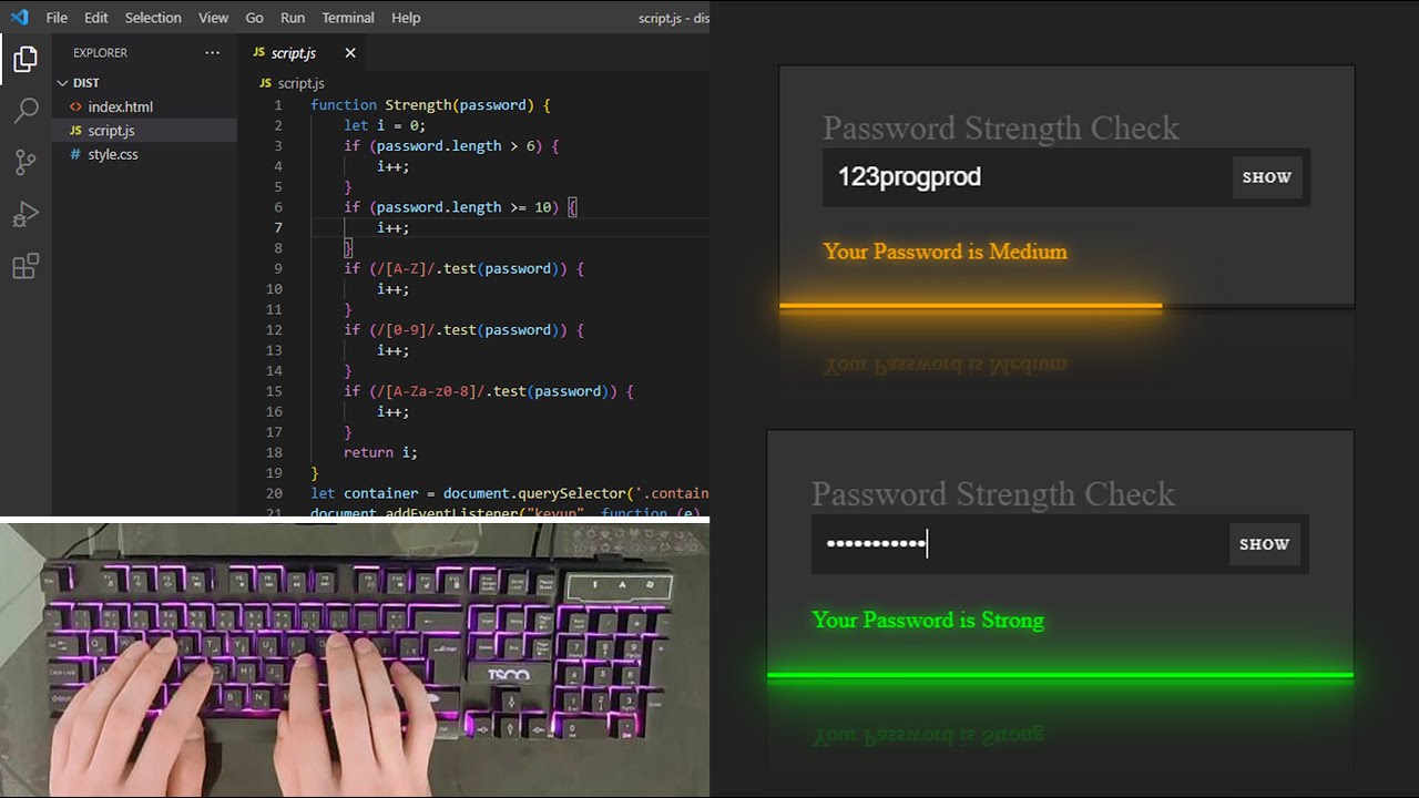 ASMR Programming - Password Strength Checker using Html CSS & JavaScript - No Talking