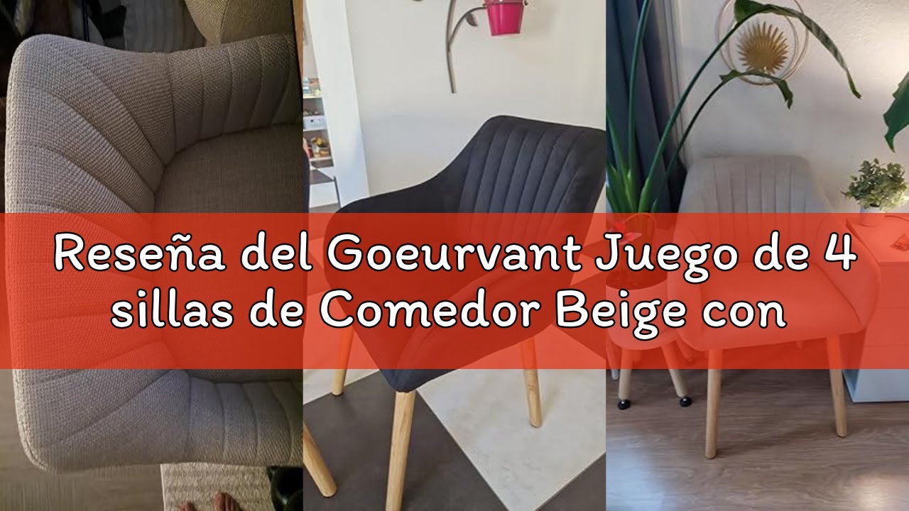 Reseña del Goeurvant Juego de 4 sillas de Comedor Beige con reposabrazos de Lino, sillas de Comedor,
