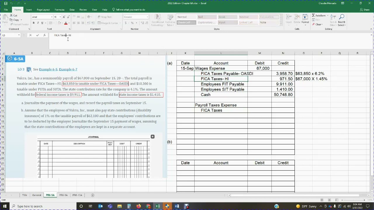 Payroll 2022- Chapter 6 PR6-5A