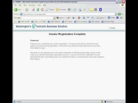 WEBS Vendor Registration - completion and extra information