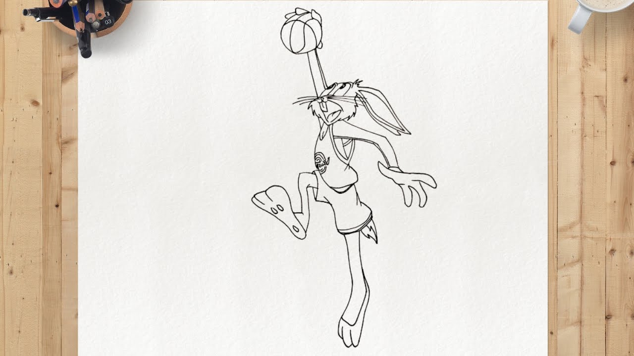 How to Draw Bugs Bunny, Space Jam Bugs Bunny Drawing Tutorial, Looney Tune squad, Pencil Drawing