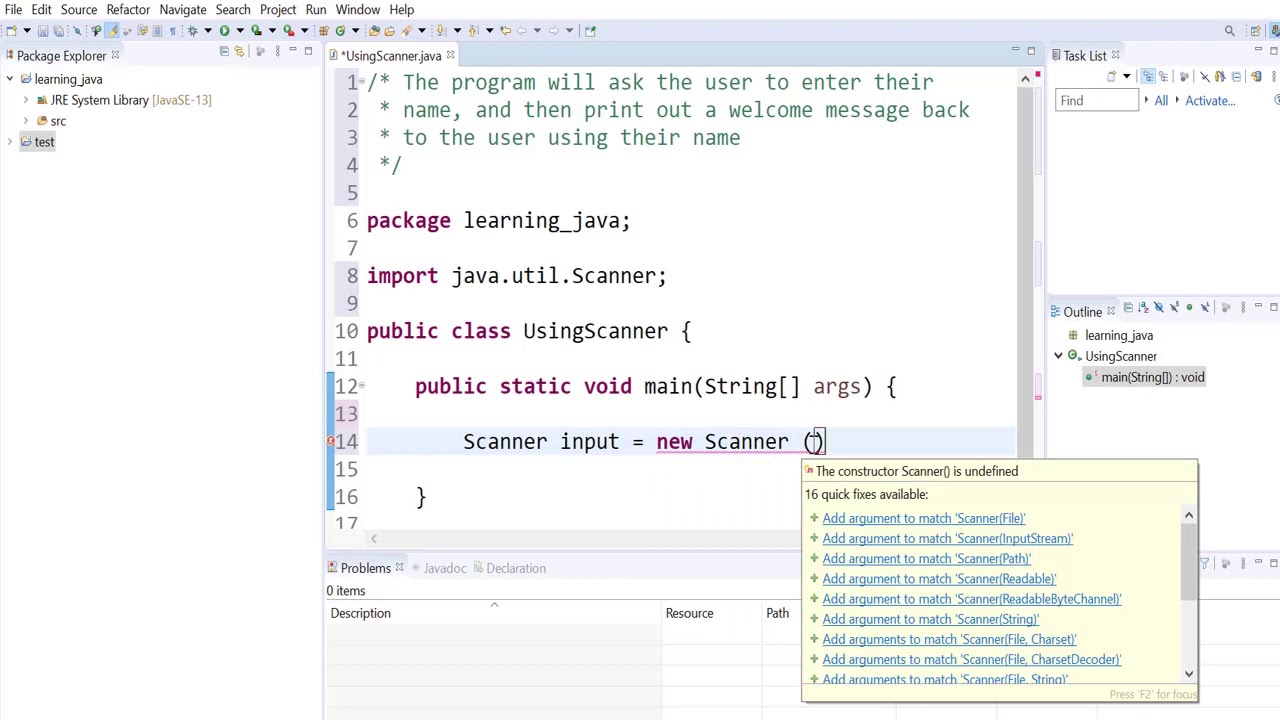 Java 3:  Using the scanner class in eclipse