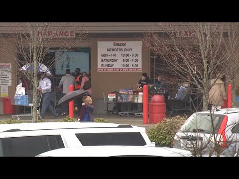 Panicked shoppers stock up on food
