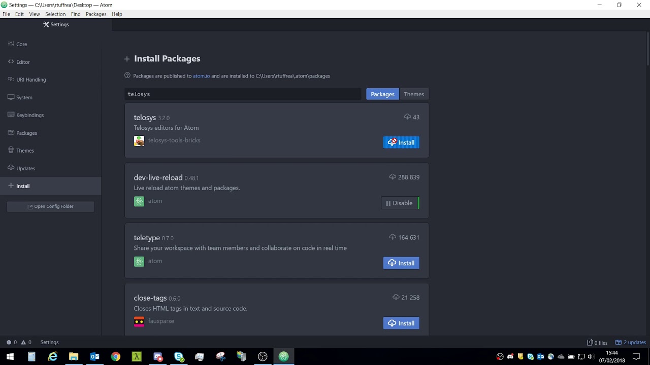 Atom Telosys package setup