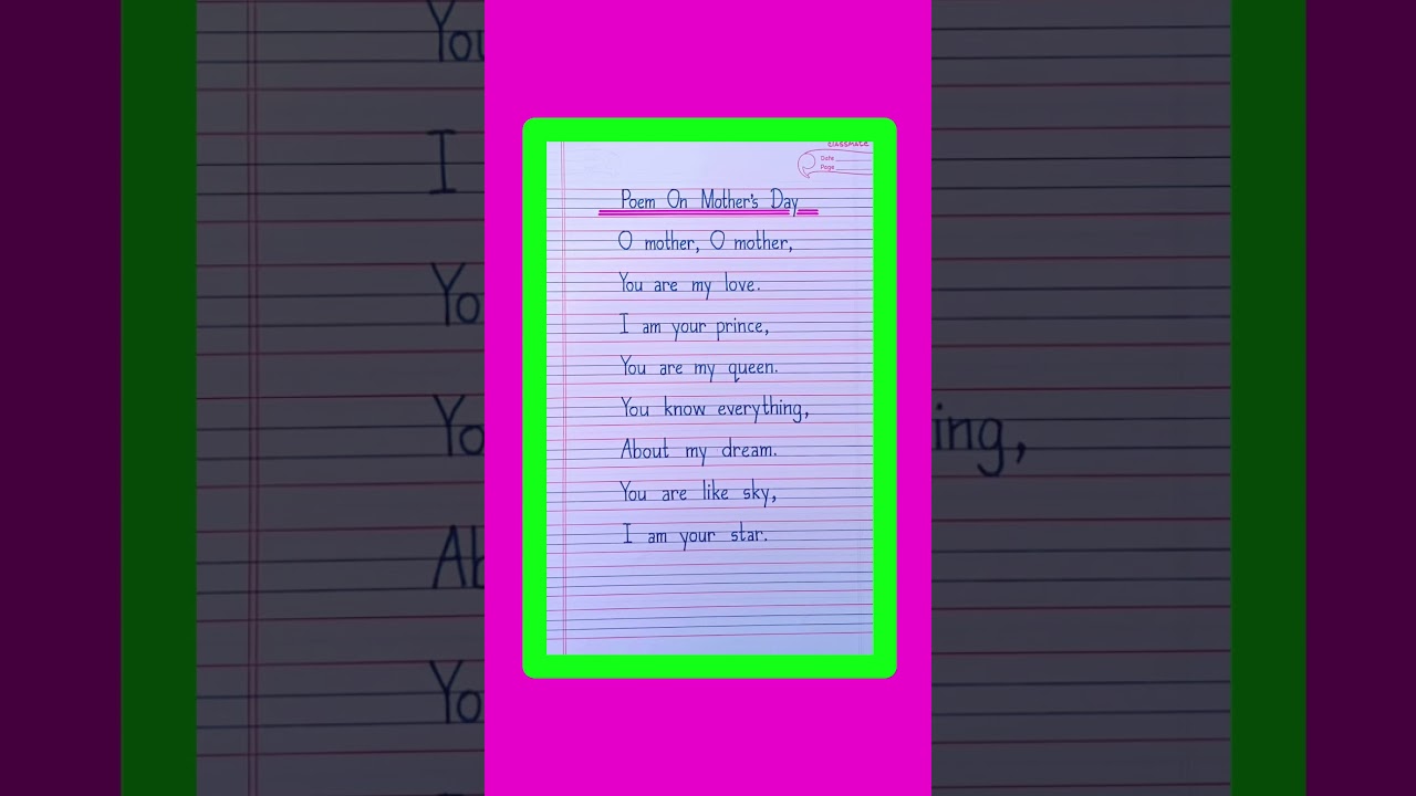 Poem On Mother's Day/Mother's Day Poem in English/Poem On My mother/My Mother Poem