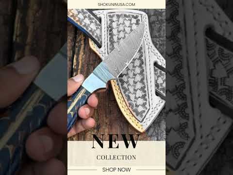 Rio Grande Damascus Skinner Knife with Handtooled Sheath & Belt
