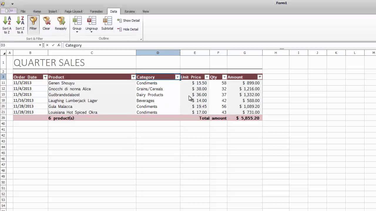DevExpress WinForms Spreadsheet: Data Filtering
