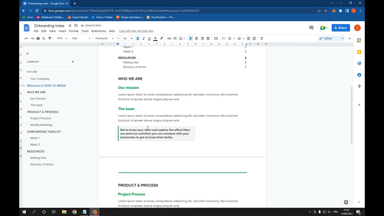 How To Make And Create onboarding Notes Document on Google Docs PC