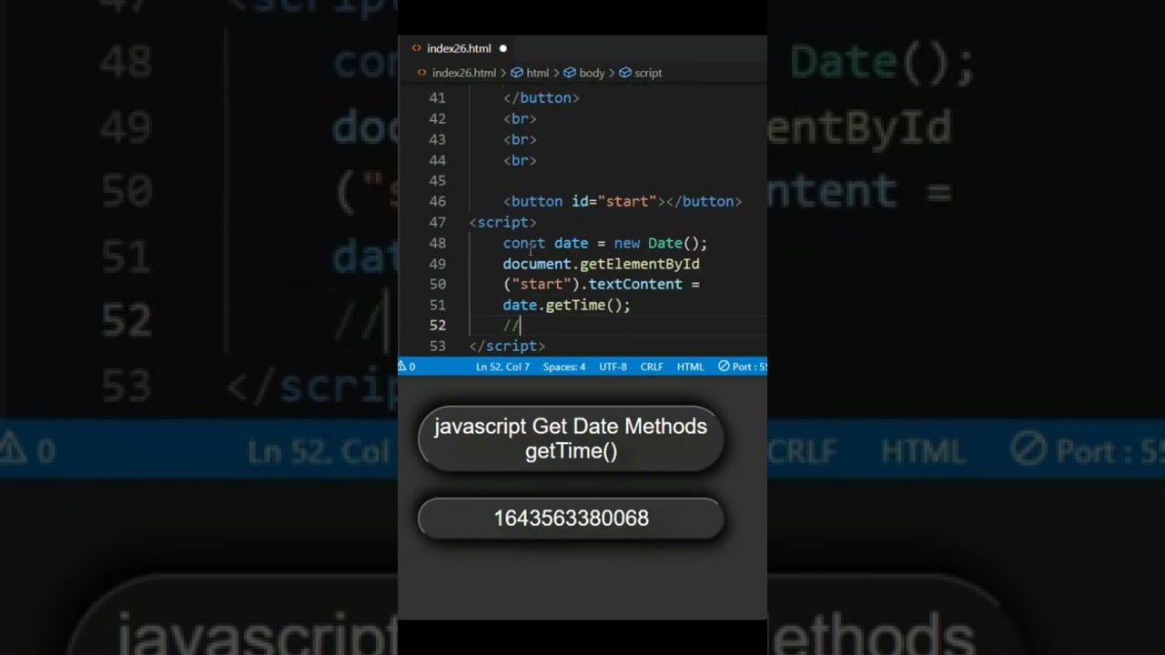 JavaScript Date Method  getTime  #shorts #html