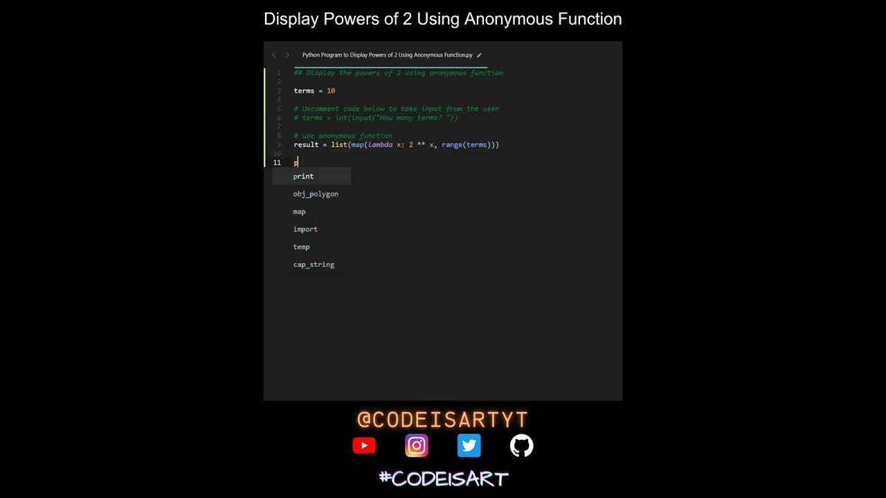 Display Powers of 2 Using Anonymous Function in Python | Python Examples | Python Coding Tutorial