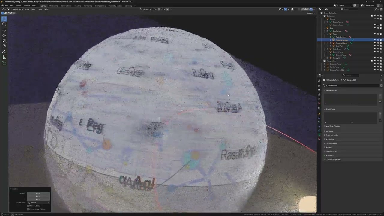 Celestial Sphere: Ecliptic Plane in Equirectangular Mapping | Star Chart | Astronomy Note
