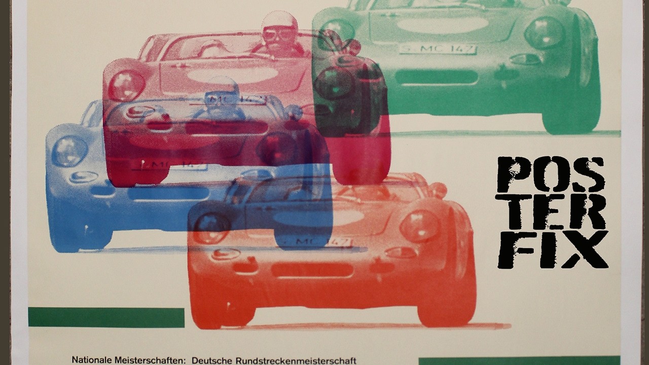 Linen Backing 5 PORSCHE POSTERS of Hanns Lohrer from 1964 @ Posterfix