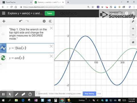 How to Set Up Desmos in Degrees to Graph y = asinx +c and y = acosx + c