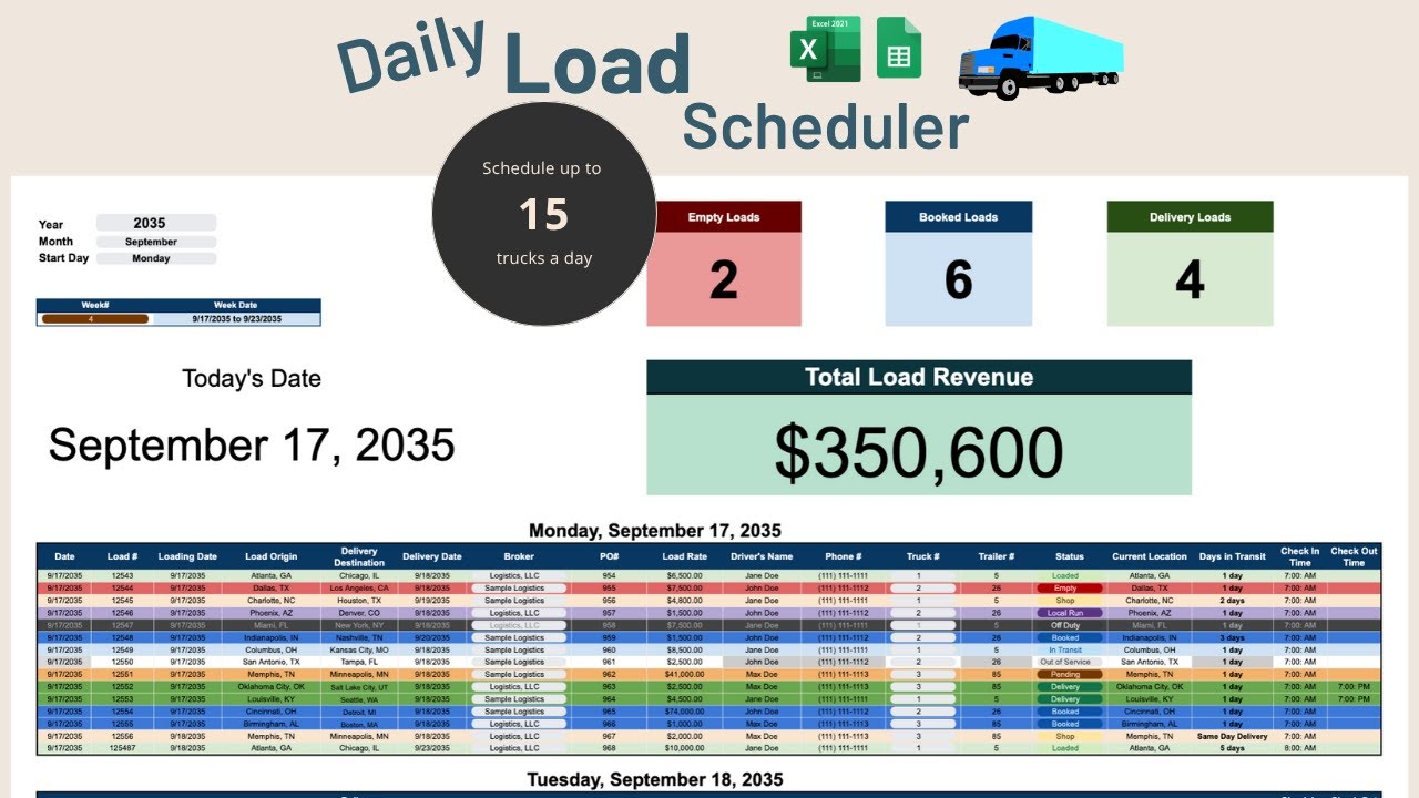 Trucking Scheduler Spreadsheet | Daily Planning for Logistics & Dispatch
