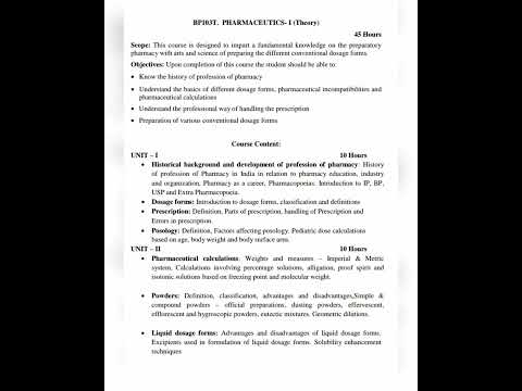Syllabus for pharmaceutics-1 b.pharm 1st semester😍| #pharmacy |#pharmaceutics