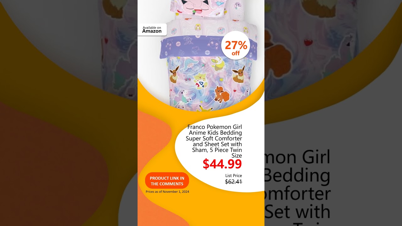 Franco Pokemon Girl Anime Kids Bedding Super Soft Comforter and Sheet Set with Sham, 5 Piece Twin Si