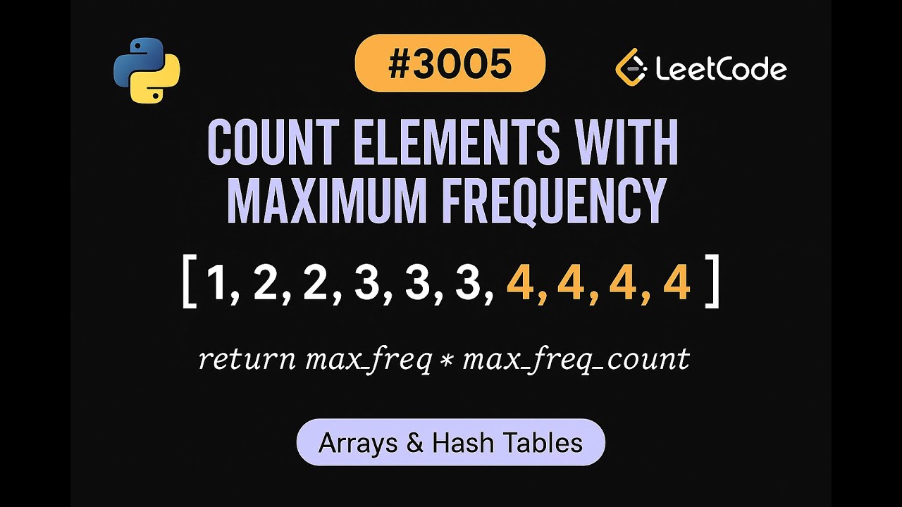 LeetCode 3005: Count Elements With Maximum Frequency | Python Solution | Hash Map Counting