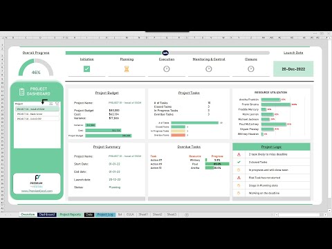 Project Management dashboard in excel - Buy from https://premiumexcel.etsy.com