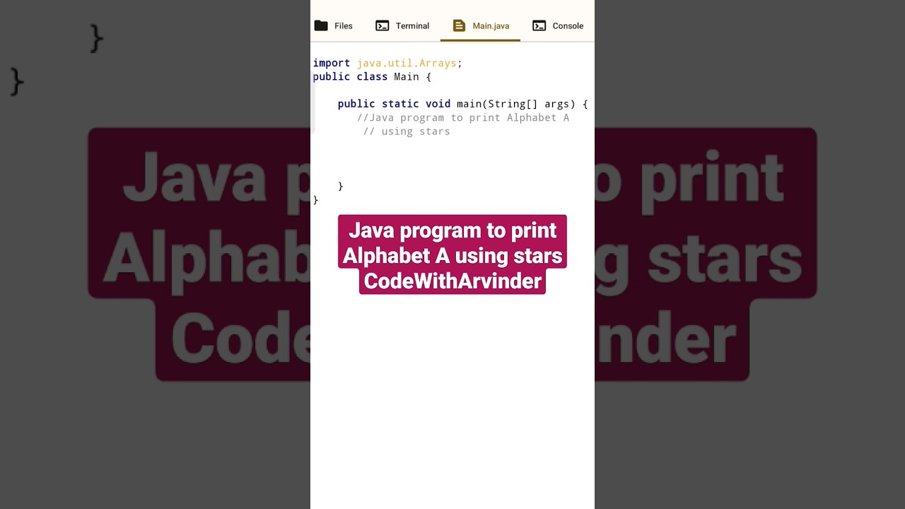 Java program to print Alphabet A using stars #java #viral