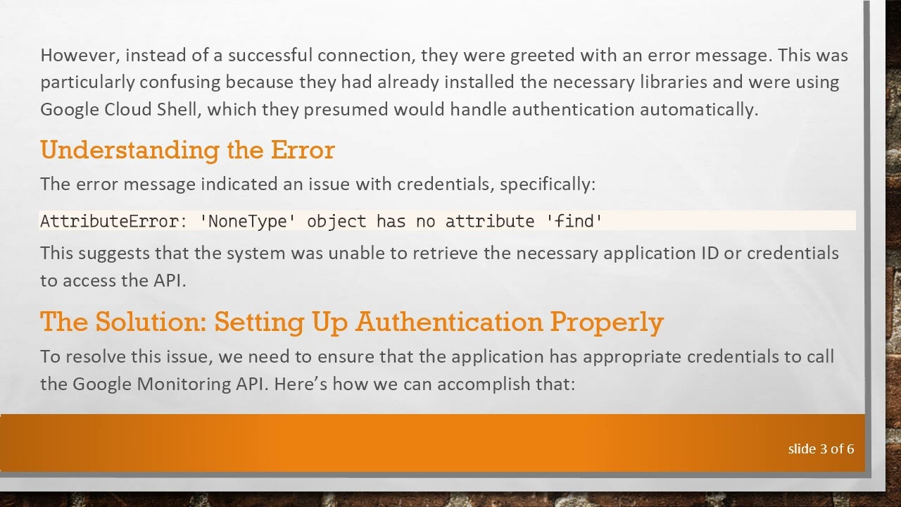 Resolving API Call Errors in Python: A Guide to Using Google Monitoring API