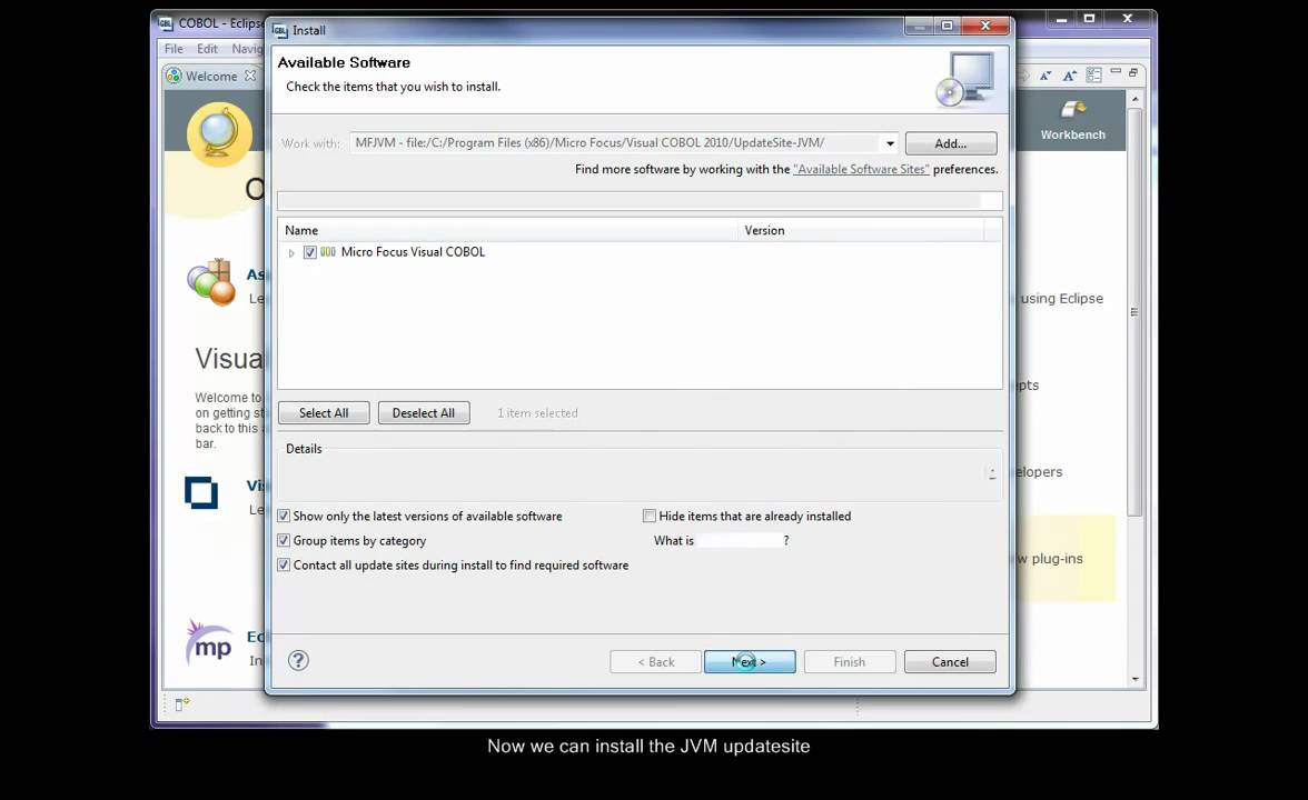 Installing JVM with Visual COBOL for Eclipse