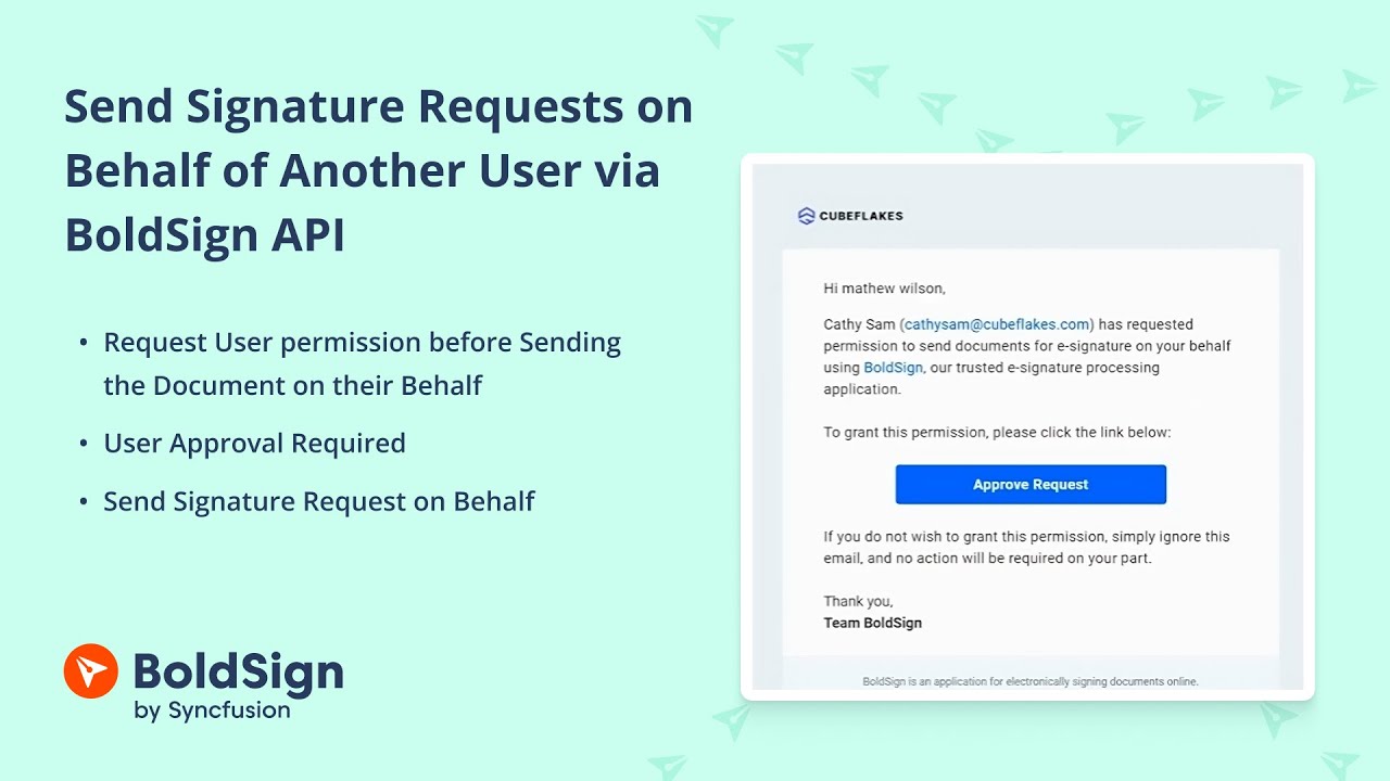 Send Signature Requests on Behalf of Another User via BoldSign API