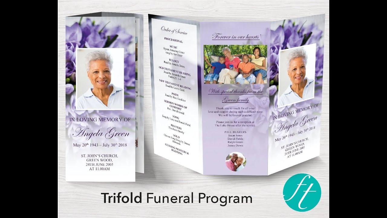 Trifold Purple Bouquet Funeral Program Template