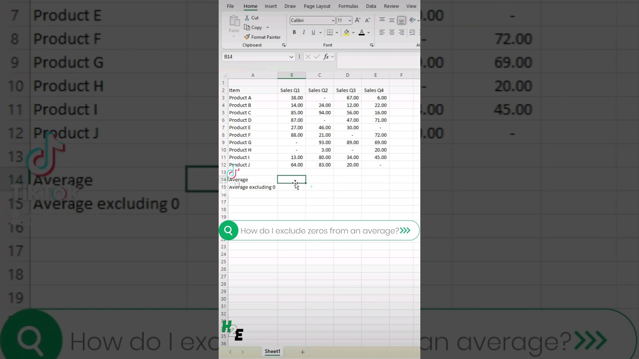 Exclude zeros when calculating averages in Excel