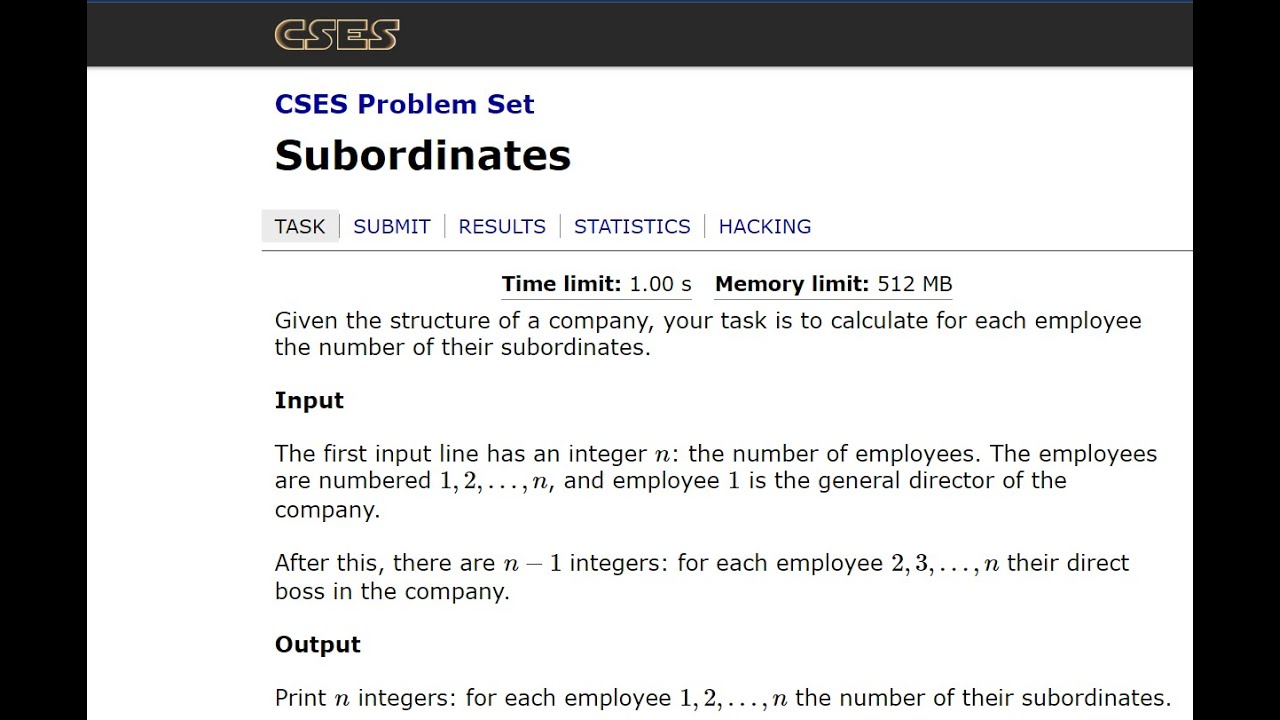 CSES Problem Sheet - Subordinates (Tree algorithms) solution explained 😯