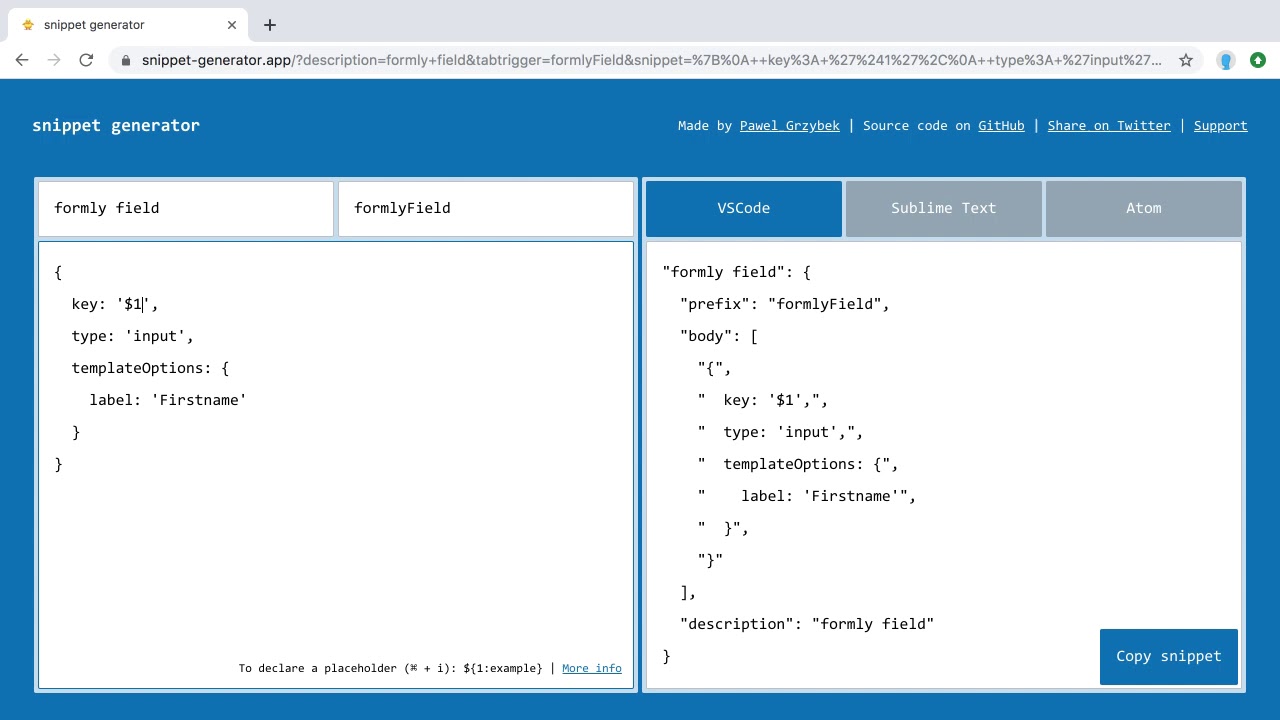 Create Visual Studio Code snippets with snippet-generator