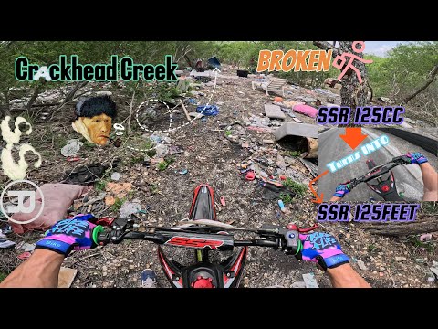 Dirt Bike SSR 125 Exploring PowerLine Trails and Cr@ckhead Creek. Garbage, mattresses, broken bike!