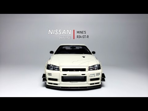 Building Aoshima 1/24 Nissan Mine's GT-R R34 scale model car kit Full build step by step MOD ASMR
