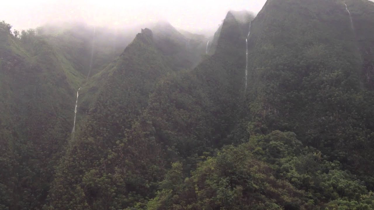 Rainy day Koolau Waterfalls from H3 (Kaneohe)